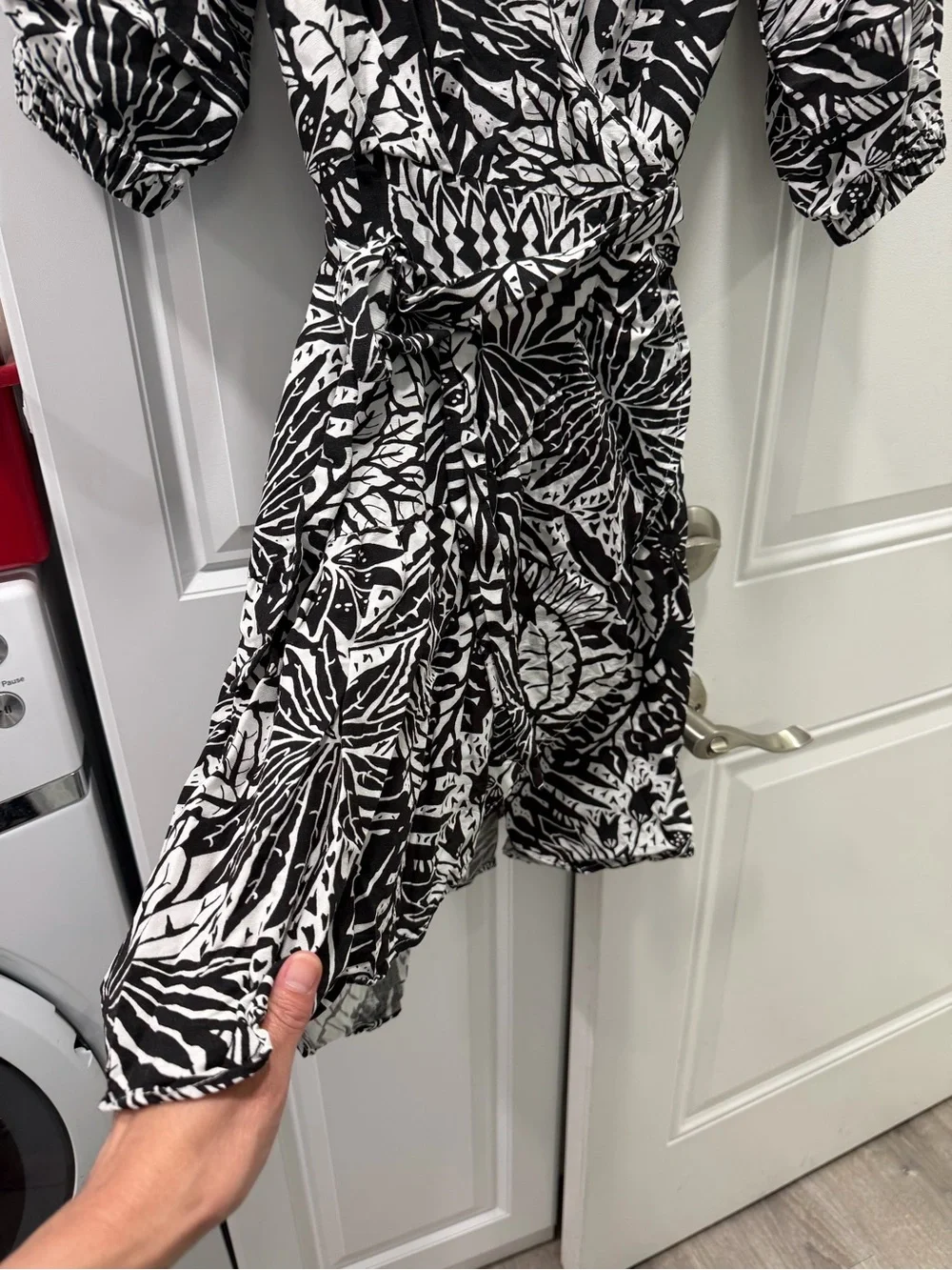 sunoco | Dresses | Suncoo Black And White Floral Wrap Mini Dress | Poshmark